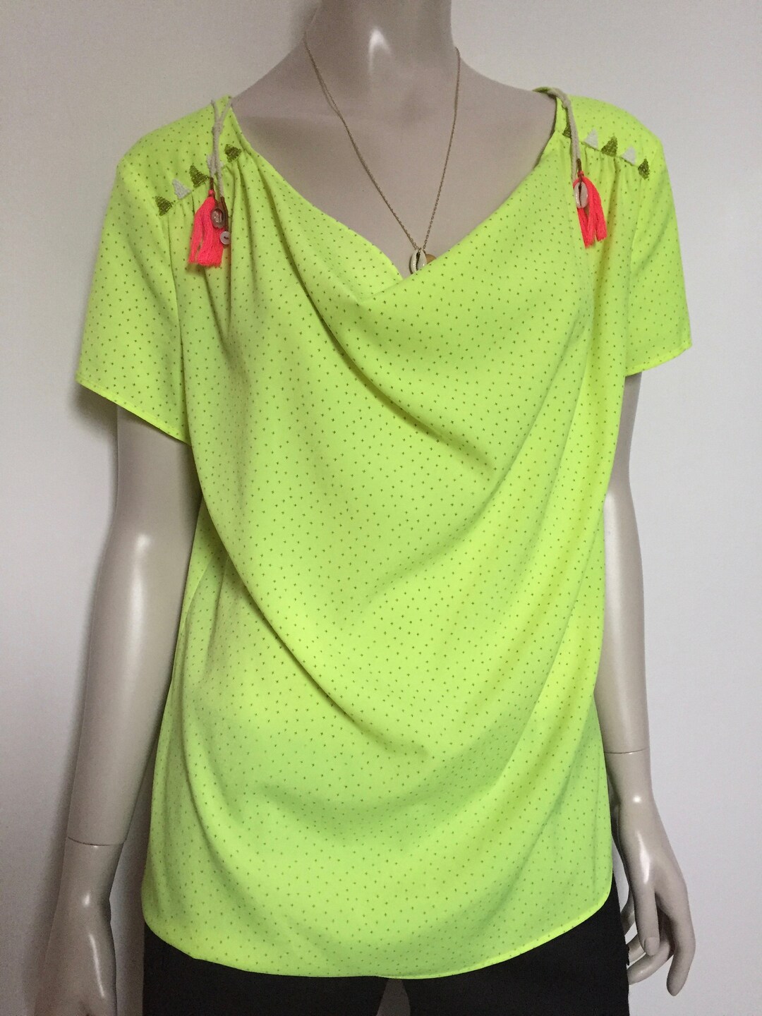 Vintage Women's Semi Sheer Neon Yellow Green MAISON SCOTCH Short Cap ...
