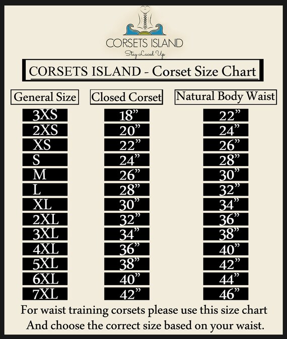 Waist Training Corset Size Chart
