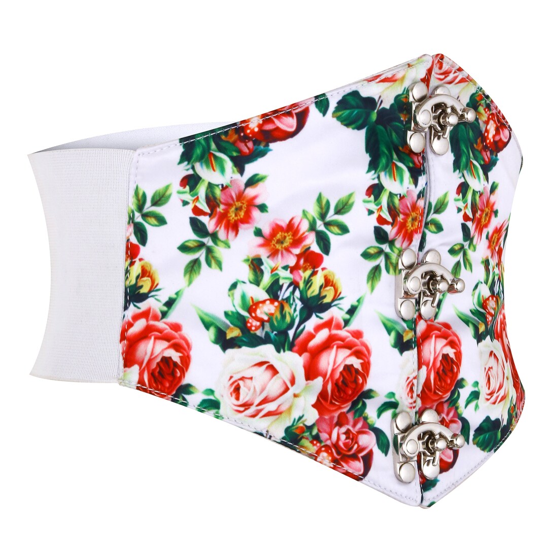 Women's Obi Sash Tie Floral Wide Stretchy Cinch Belt Waspie Corset ...