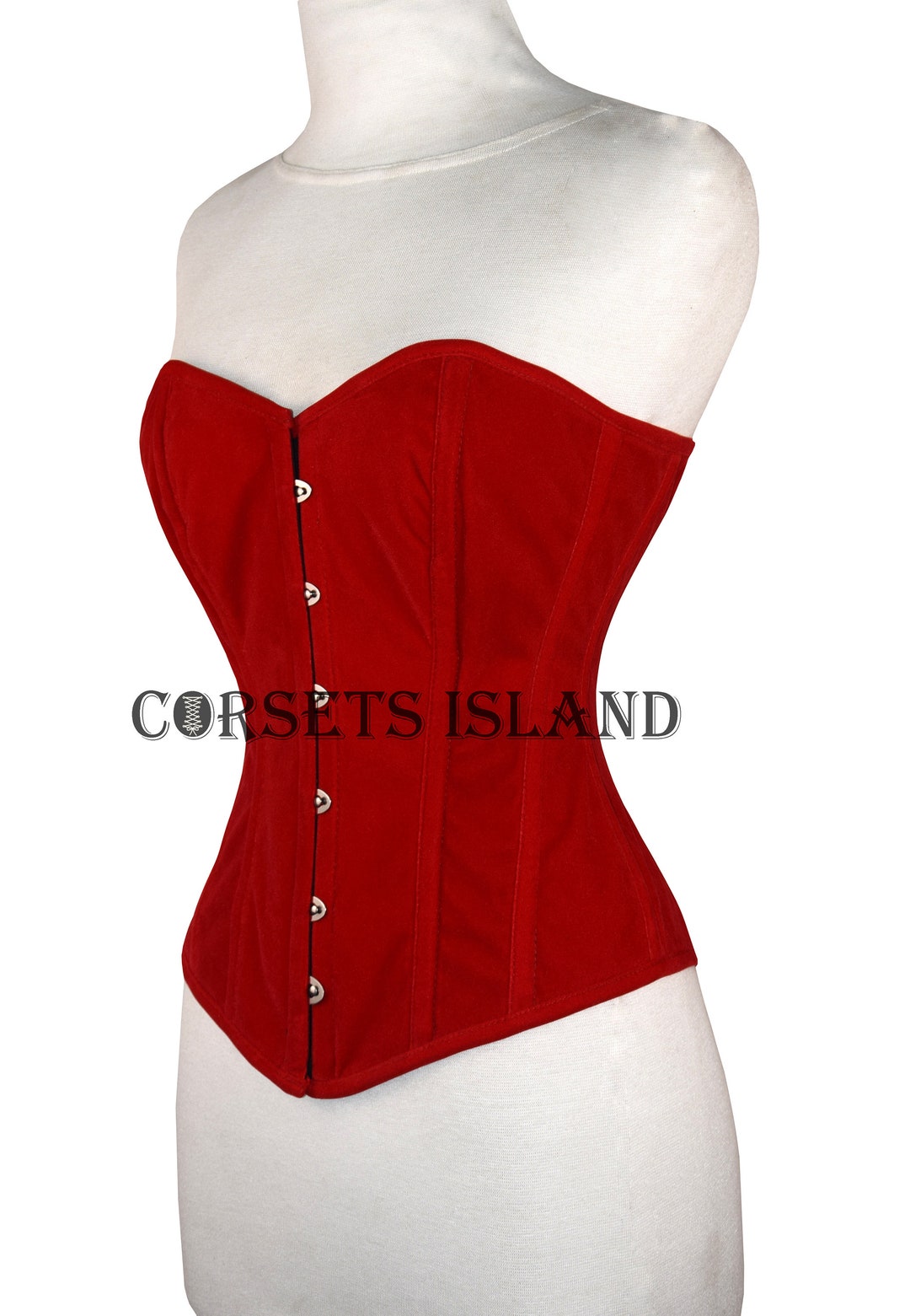 Womens Velvet Overbust Waist Trainer Red Corset , Steel Boned Shaper ...