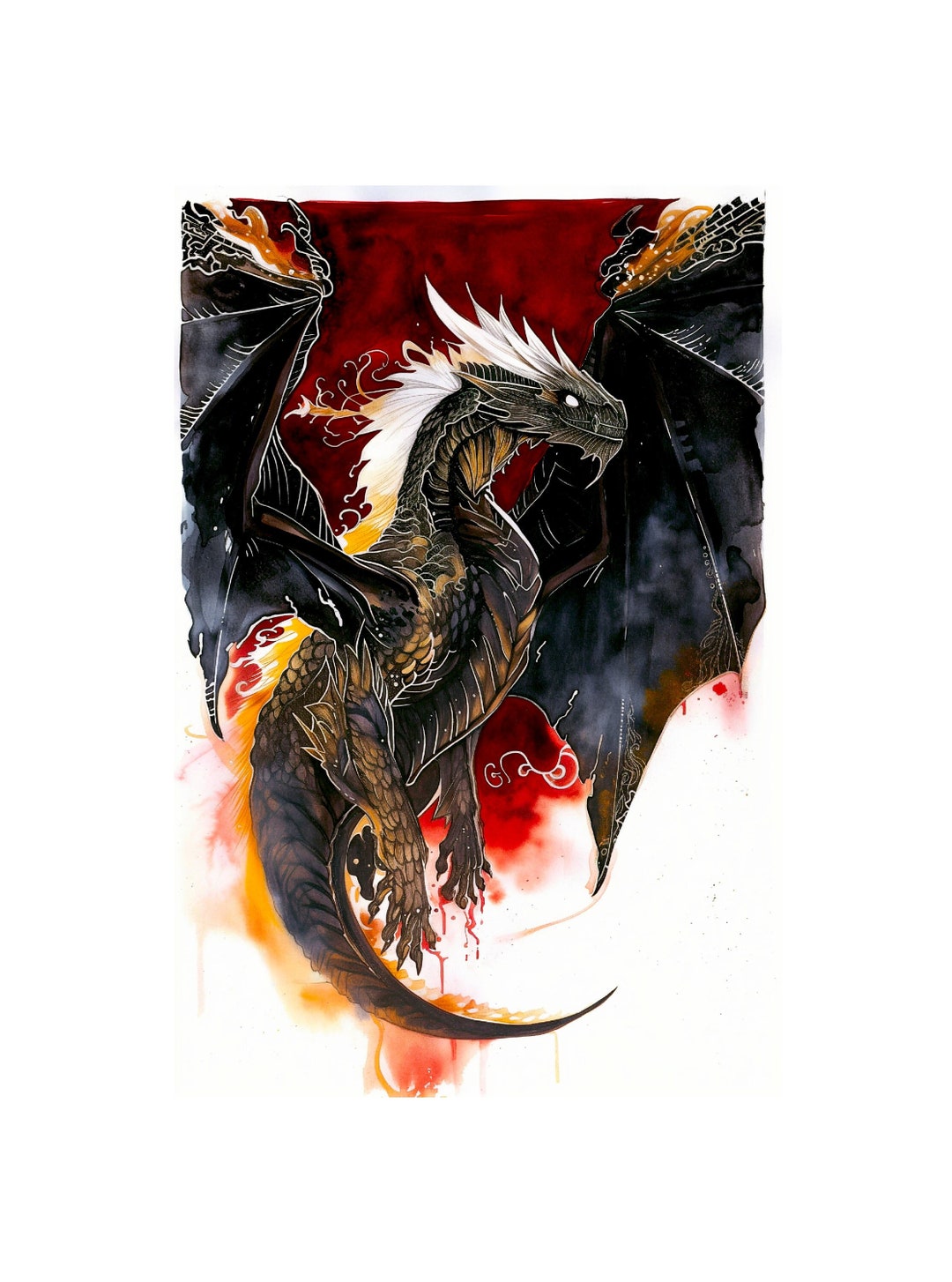 Dragon Darkness Blood Moon Series. Framed Poster Art Print. Watercolour ...