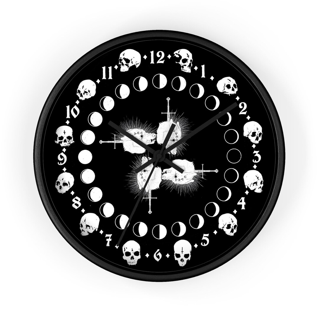 Fenrir Viking Moon Cycle Wall Clock Pagan, Rune, Wolf and Skull Clock ...
