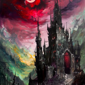 Dracula Blood Moon Castle V2. Dracula Themed. Oil Painting. Dark ...