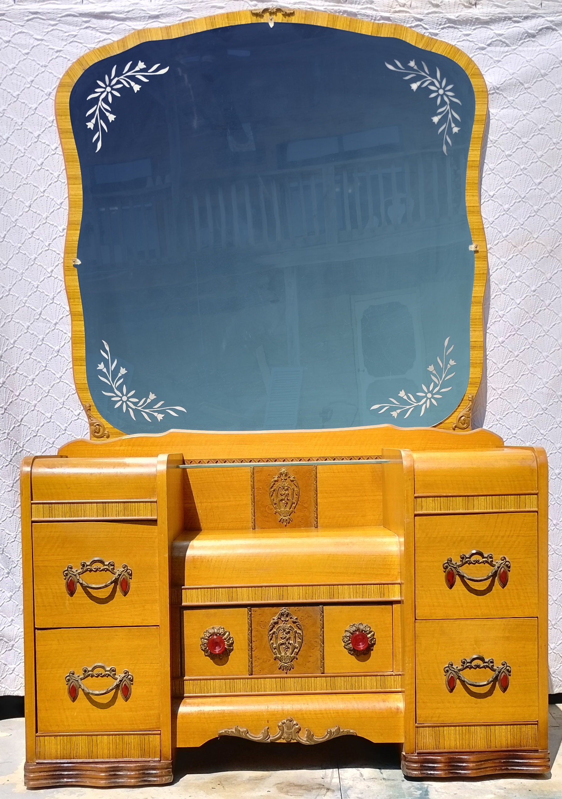 Art Deco Set. Vanity With Large Mirror and Full Size Bed - Etsy