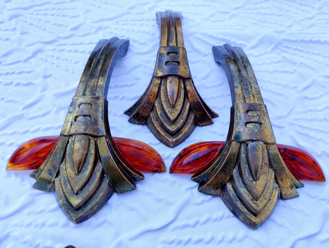 8 Ornate Waterfall Drawer Pulls With Red Bakelite - Etsy