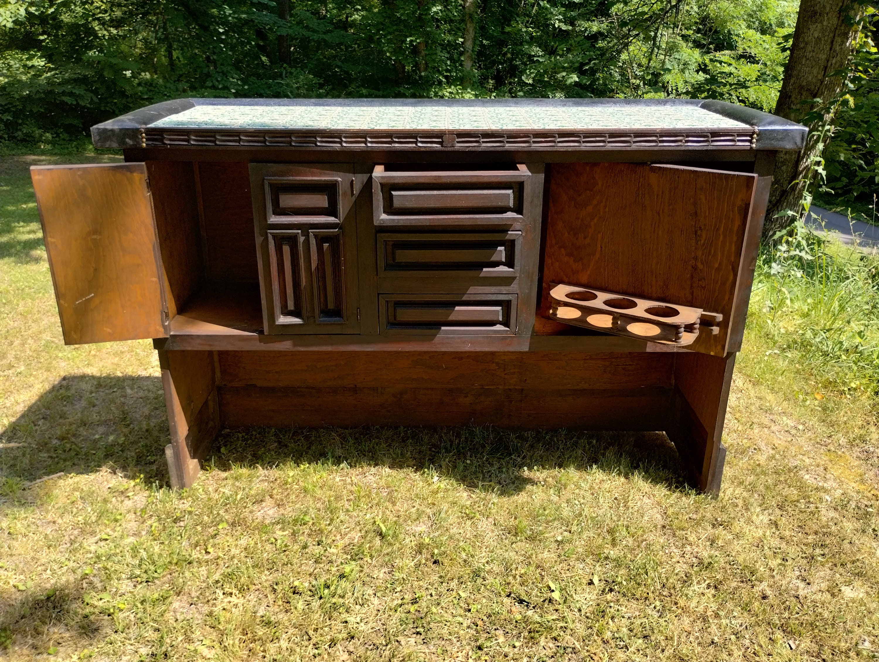 Vintage Spanish Revival Style Dry Bar With Inlaid Tile Top in Style of ...