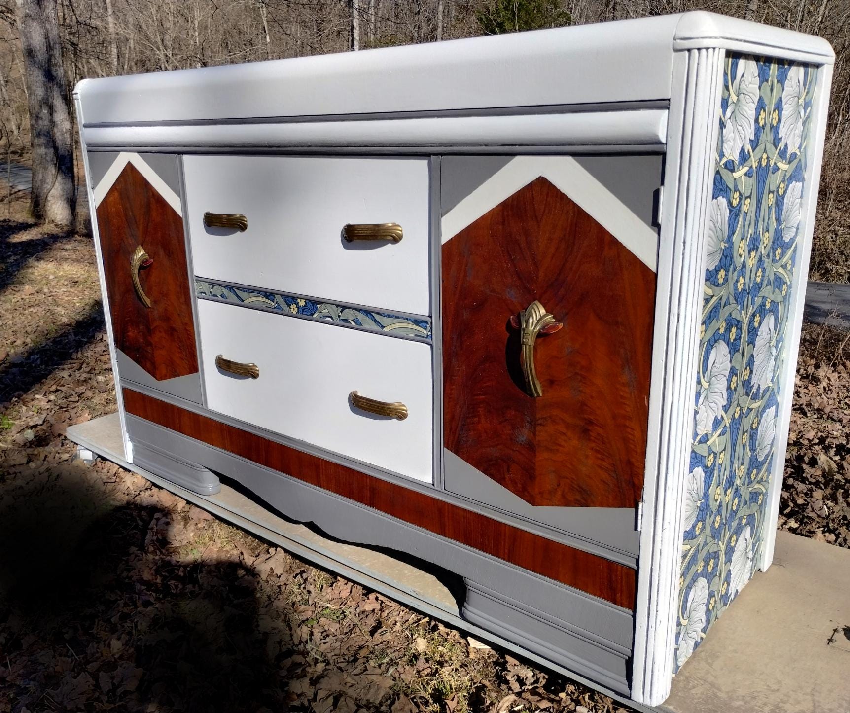 Art Deco Waterfall Buffet Sideboard, Floral Motif, Refinished - Etsy