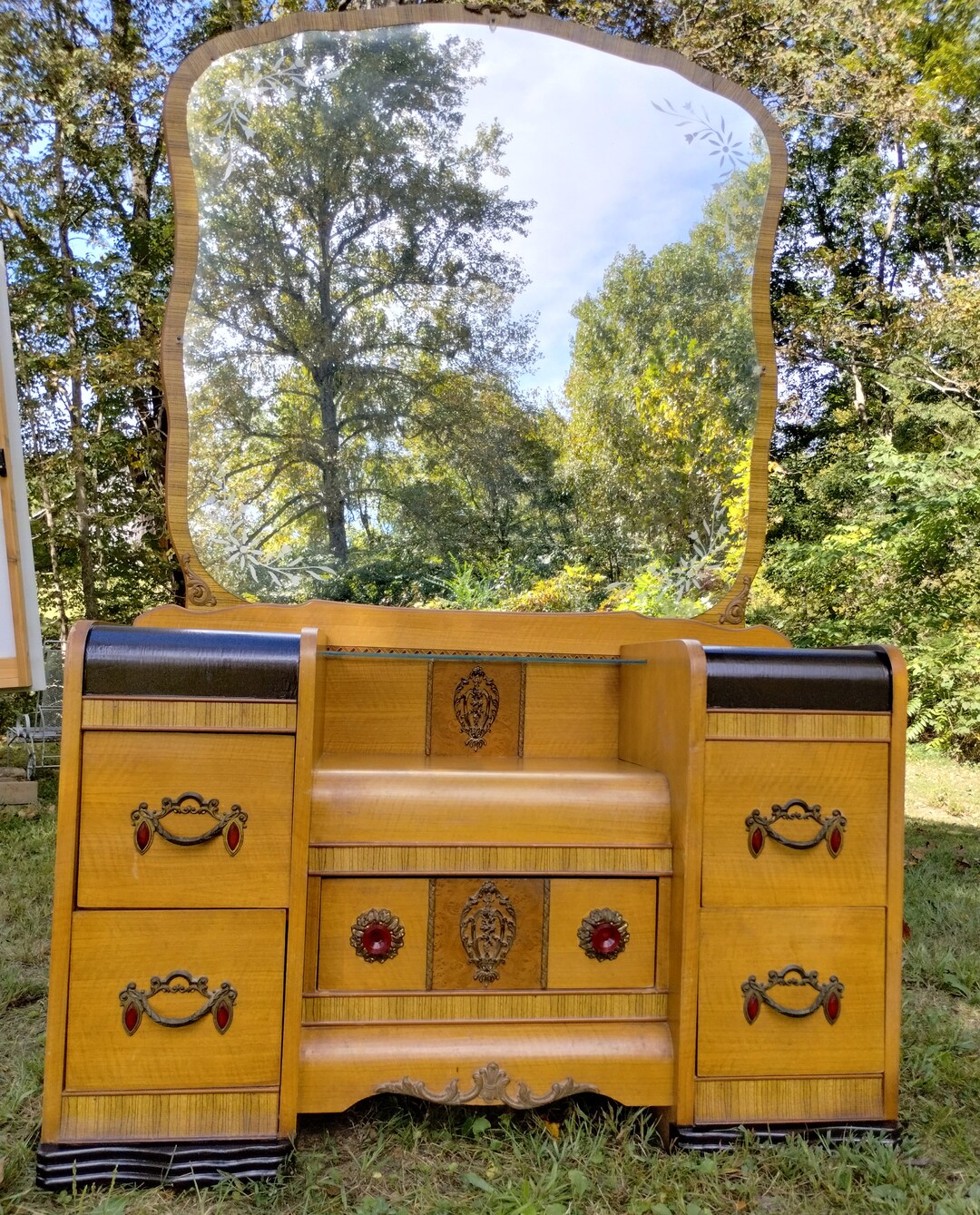 Art Deco Set. Vanity With Large Mirror and Full Size Bed Frame ...