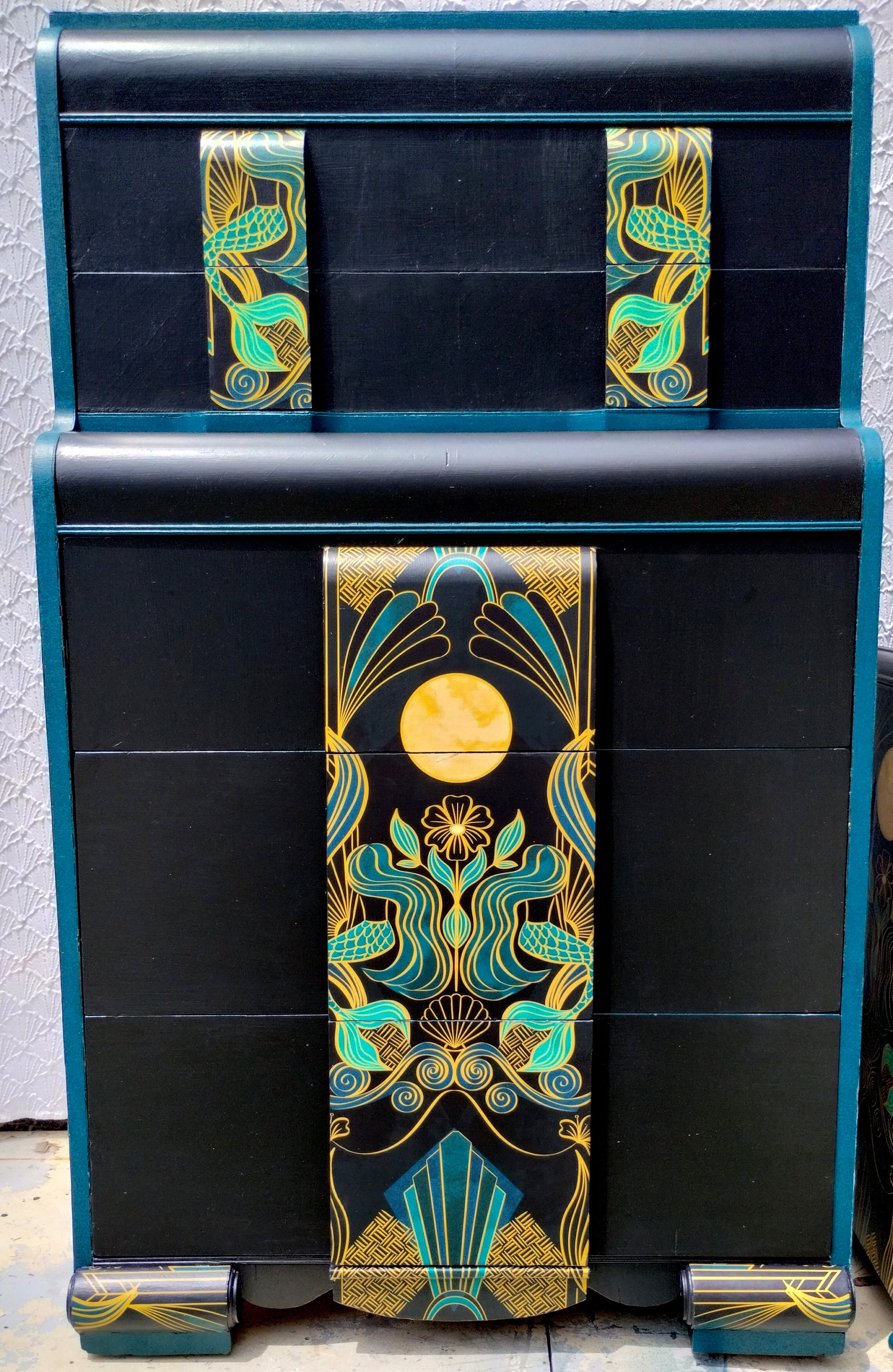 Gorgeous Custom Art Deco Waterfall Dresser With Art Nouveau Stylized ...