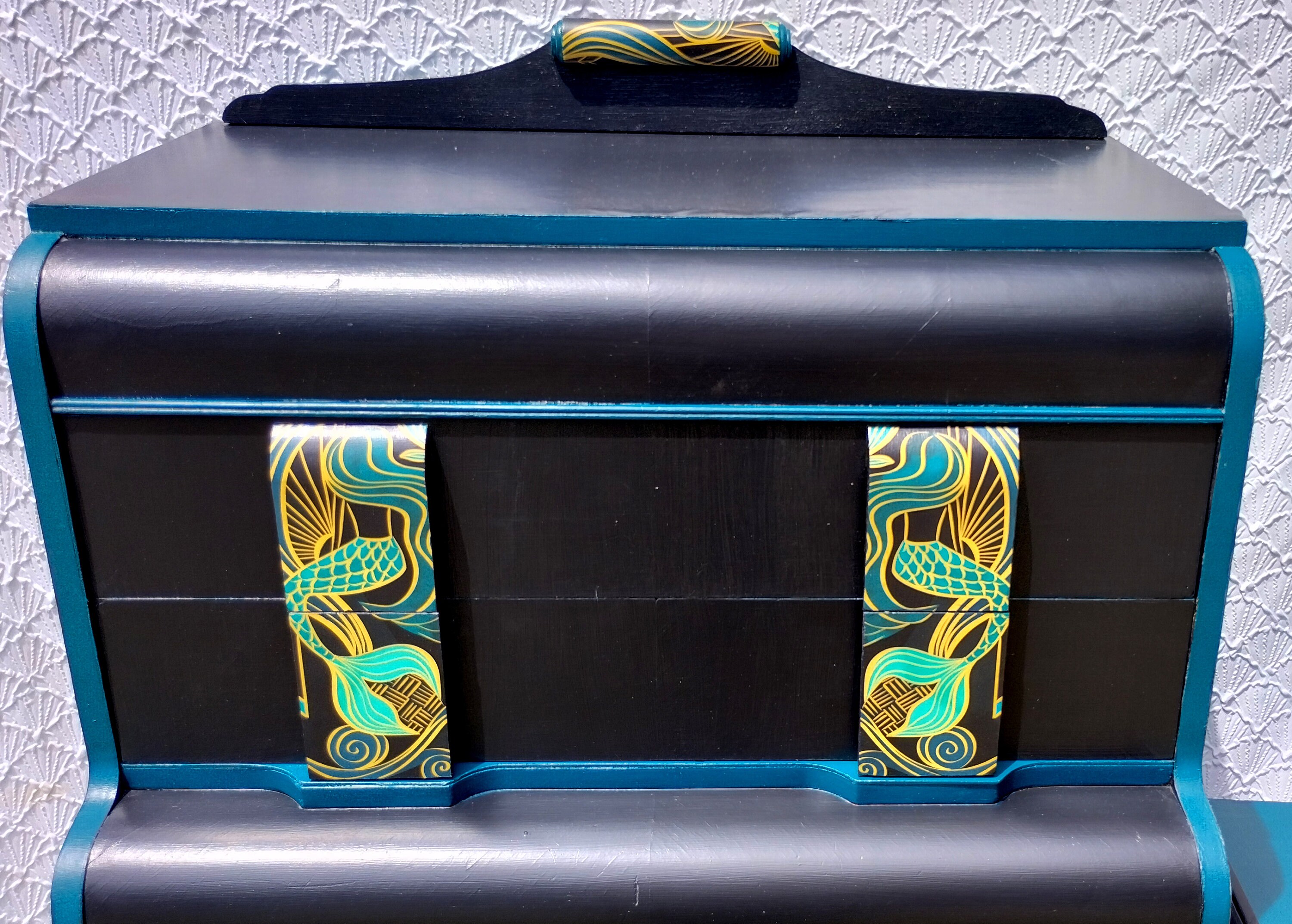 Gorgeous Custom Art Deco Waterfall Dresser With Art Nouveau Stylized ...
