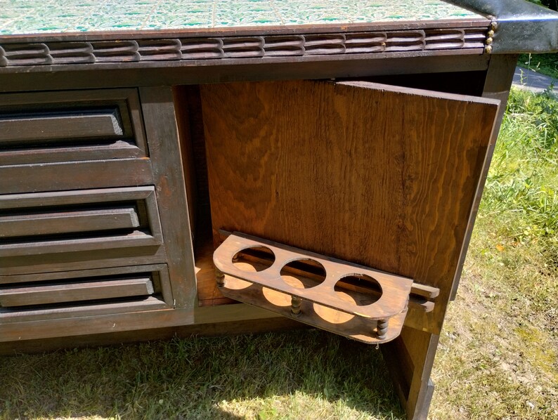 Vintage Spanish Revival Style Dry Bar With Inlaid Tile Top in Style of ...