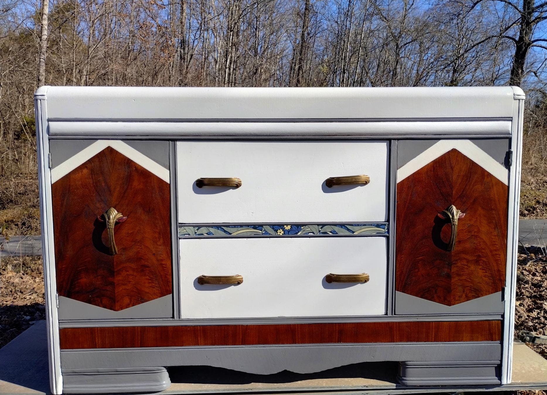Art Deco Waterfall Buffet Sideboard, Floral Motif, Refinished - Etsy