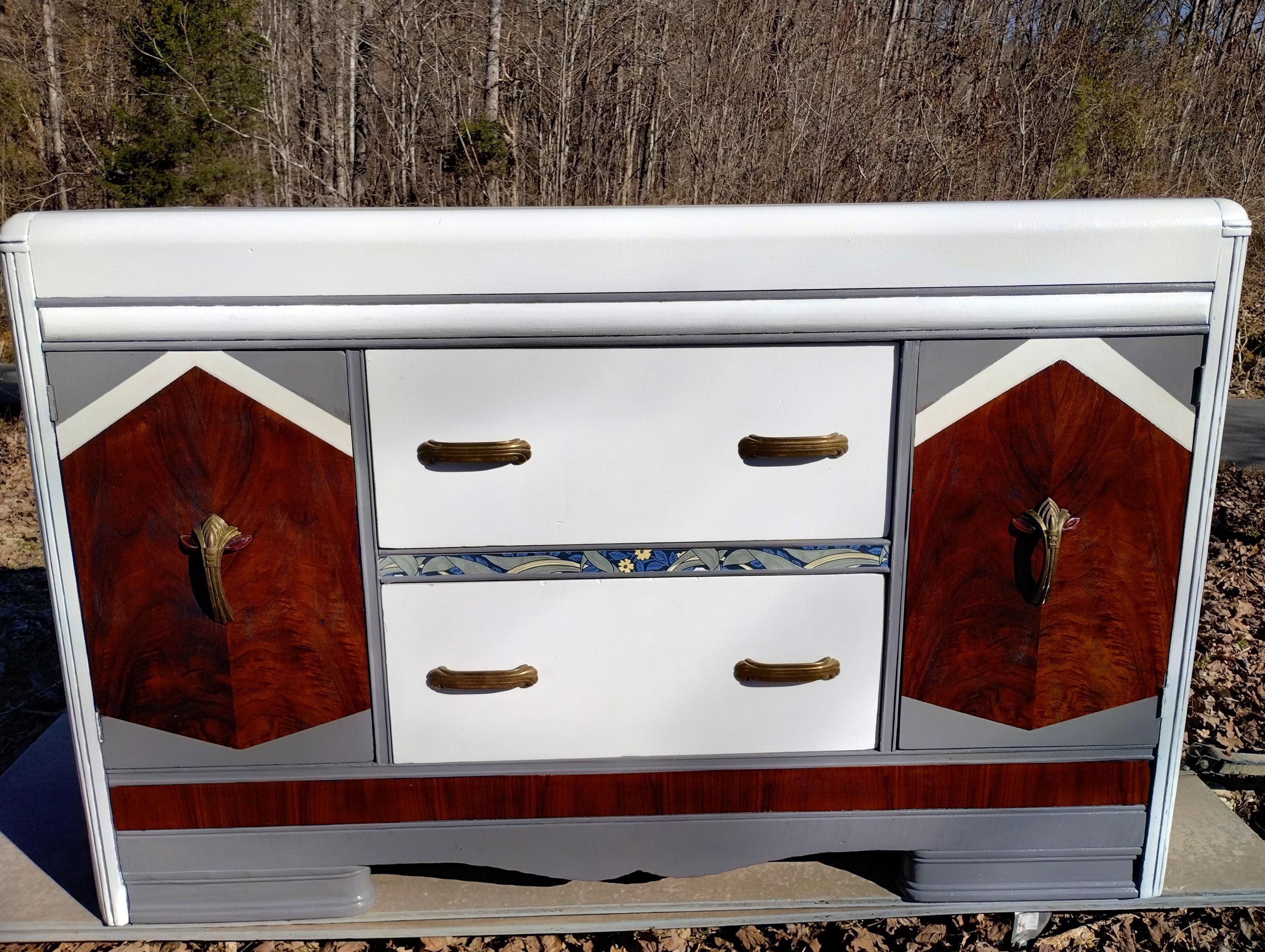 Art Deco Waterfall Buffet Sideboard, Floral Motif, Refinished - Etsy