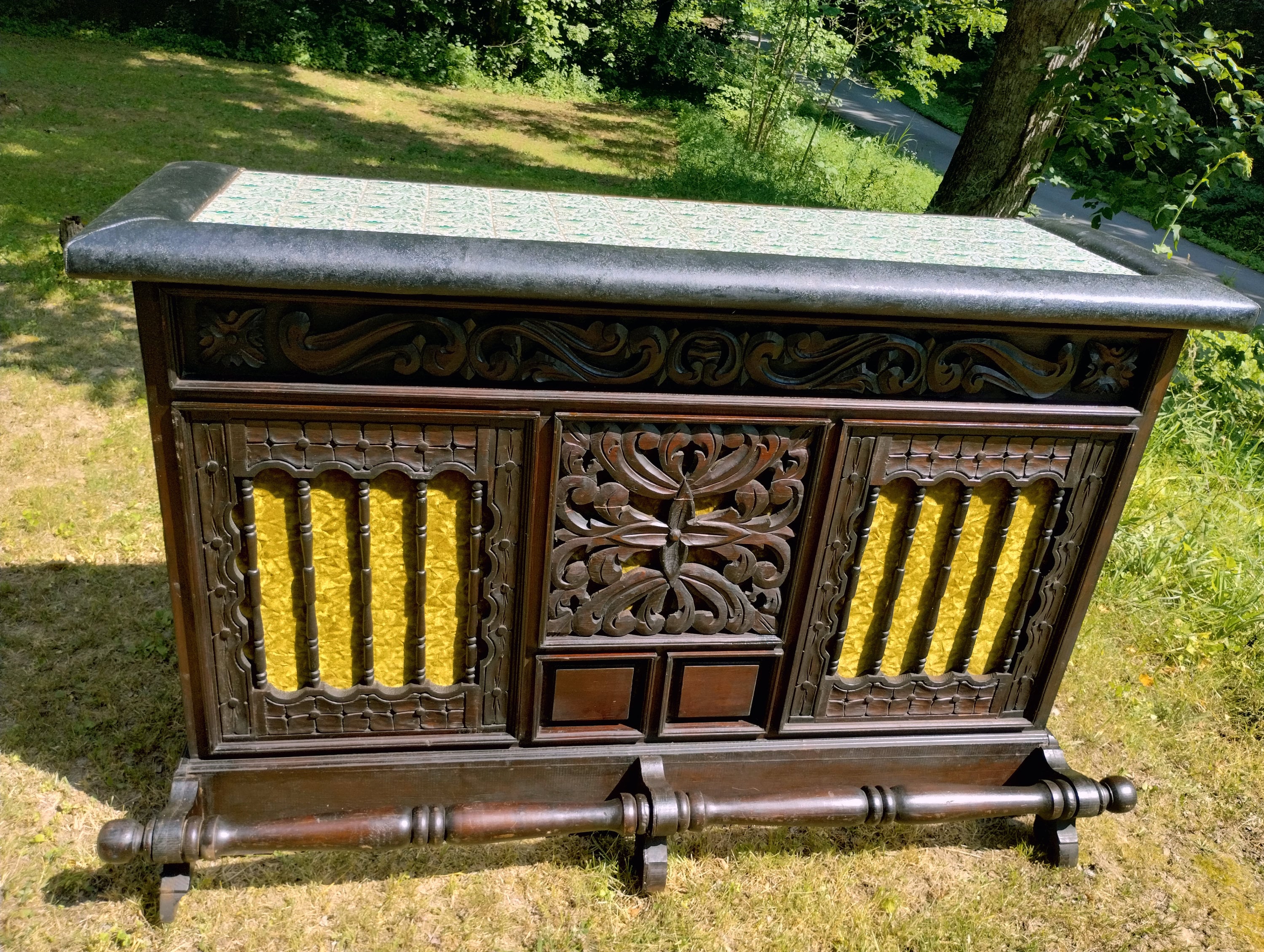 Vintage Spanish Revival Style Dry Bar With Inlaid Tile Top in Style of ...