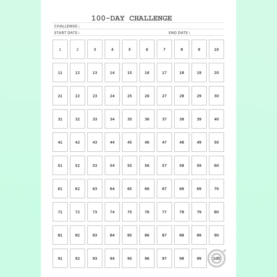 Printable 100 Day Challenge, 100 Days Habit Tracker, Daily Goal Planner ...