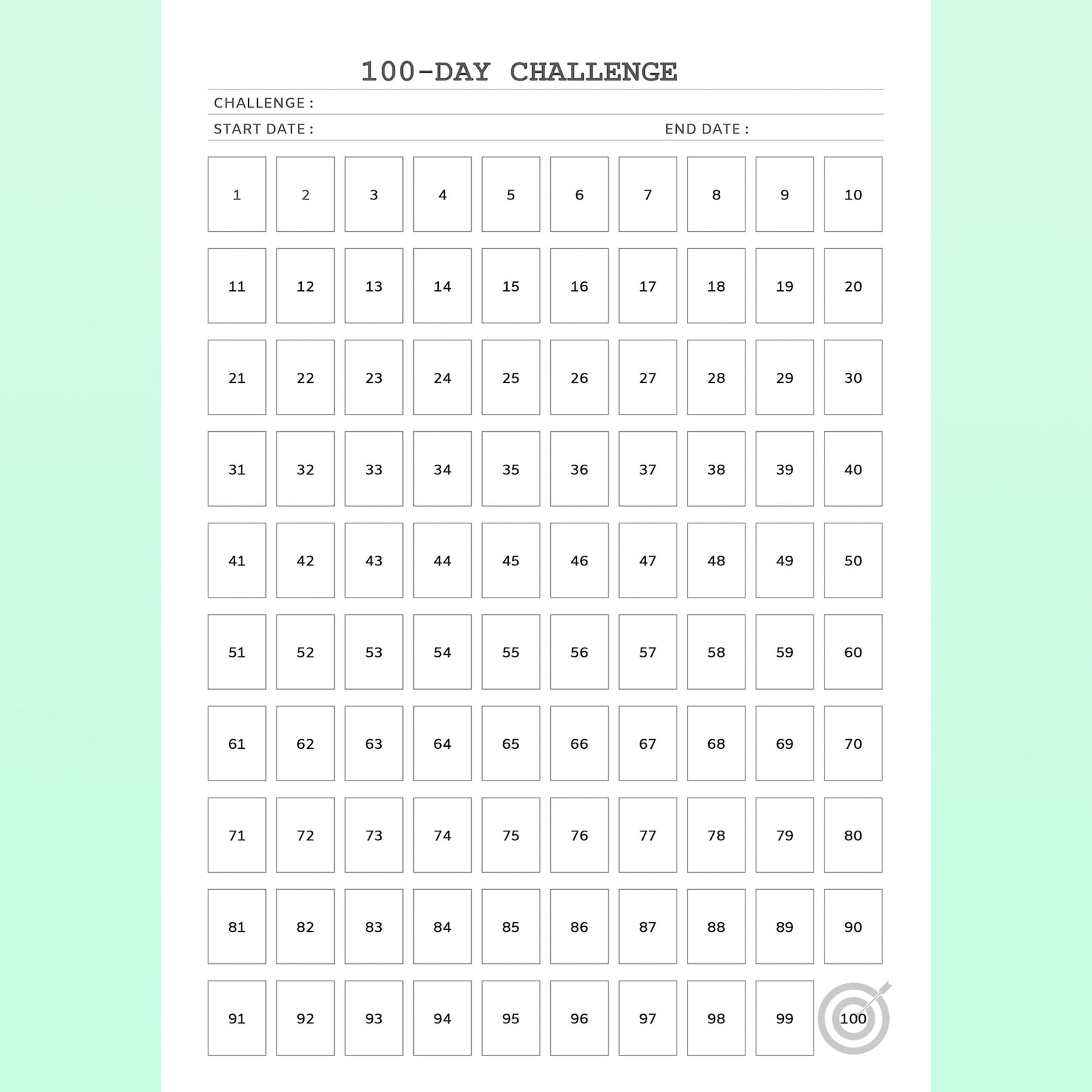 Printable 100 Day Challenge, 100 Days Habit Tracker, Daily Goal Planner ...