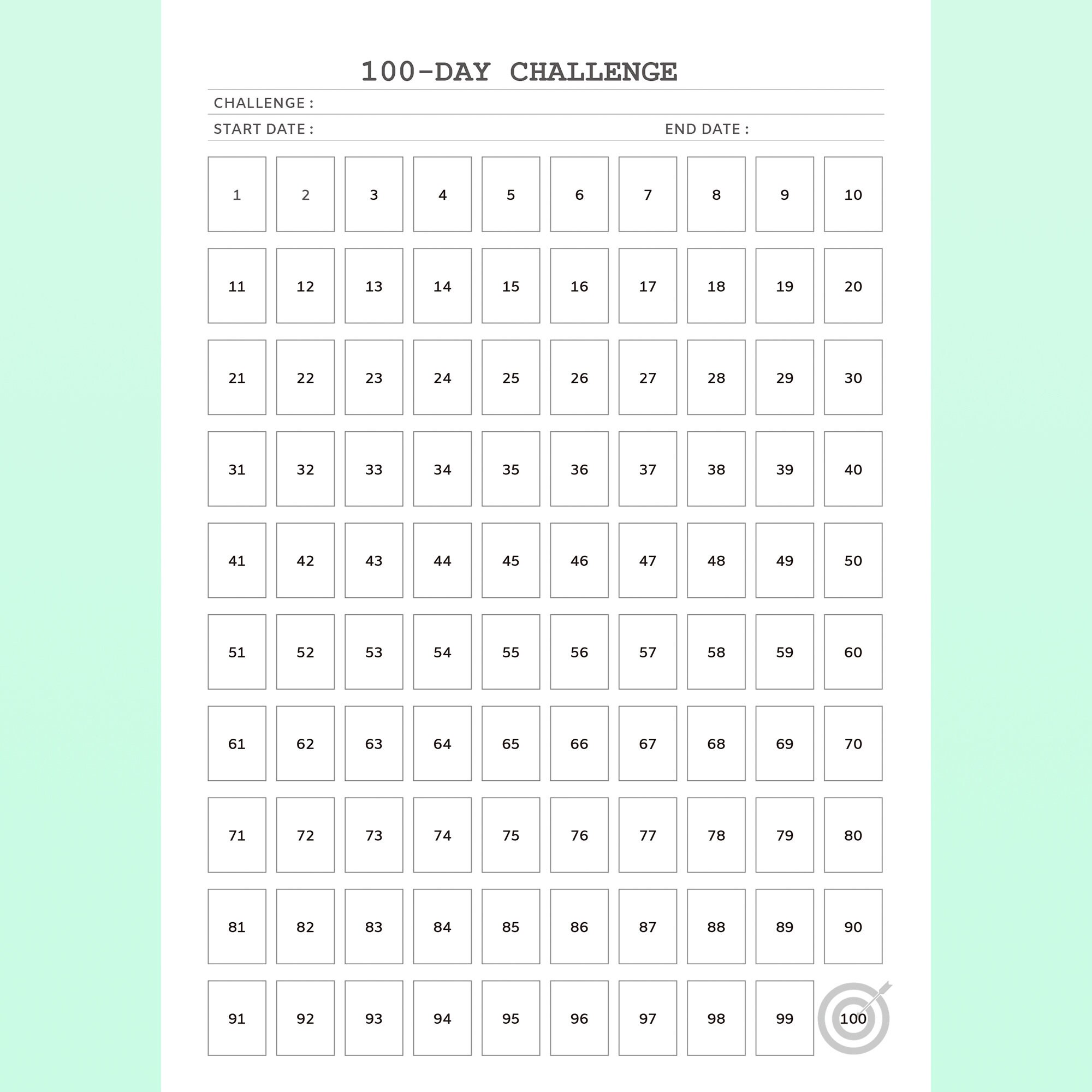 Printable 100 Day Challenge, 100 Days Habit Tracker, Daily Goal Planner ...