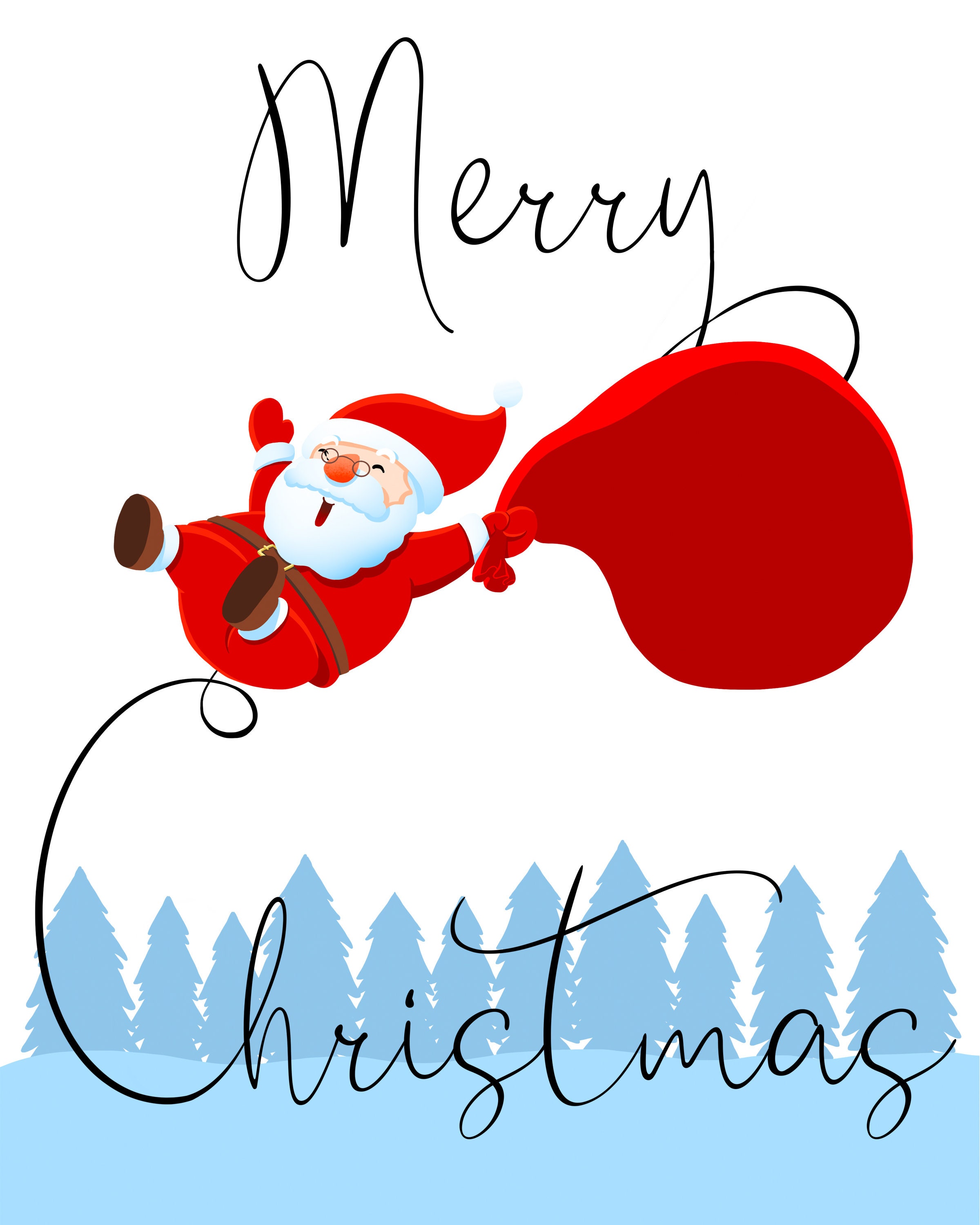 Printable Christmas Wall Art, Santa Illustration Poster, Christmas Card ...