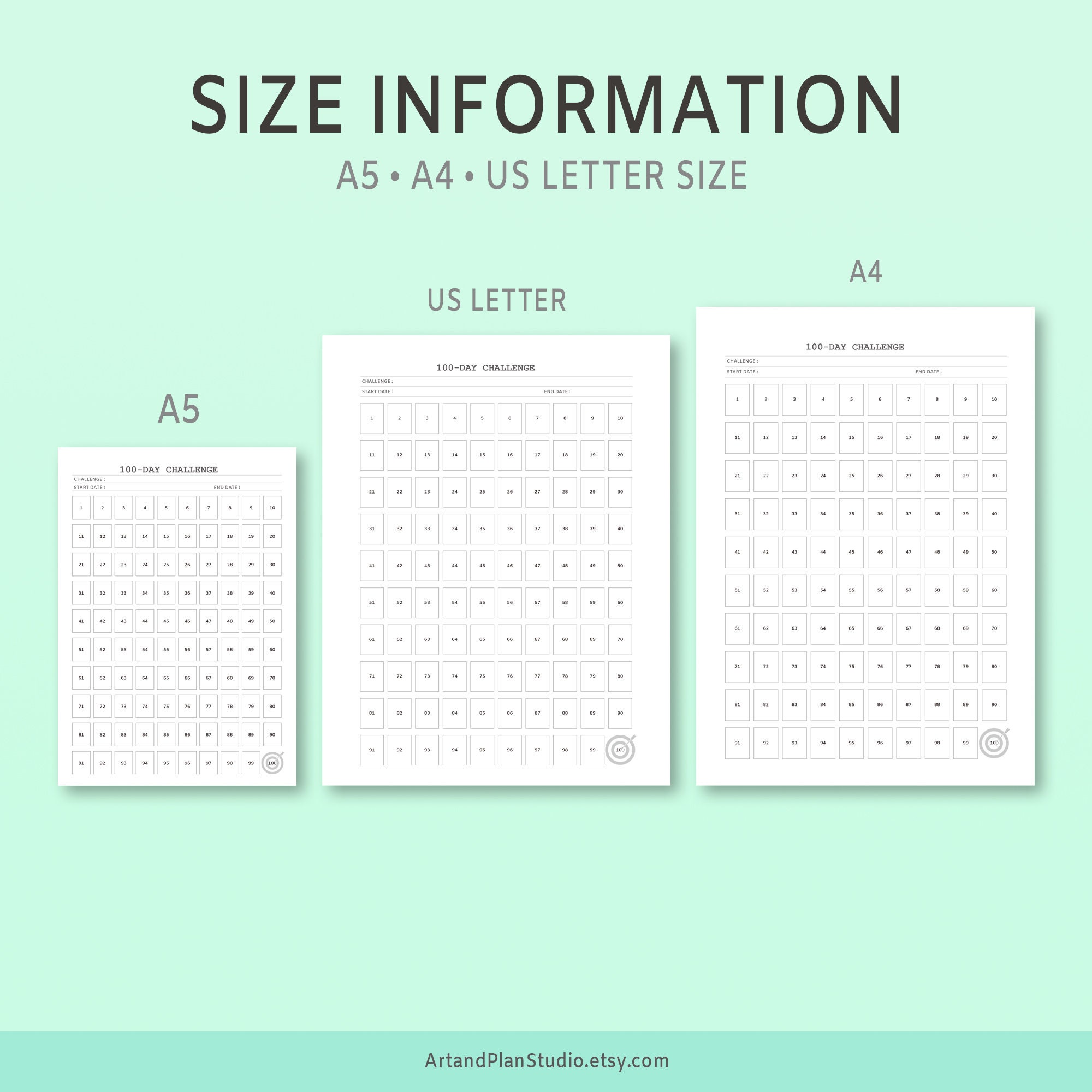 Printable 100 Day Challenge, 100 Days Habit Tracker, Daily Goal Planner ...