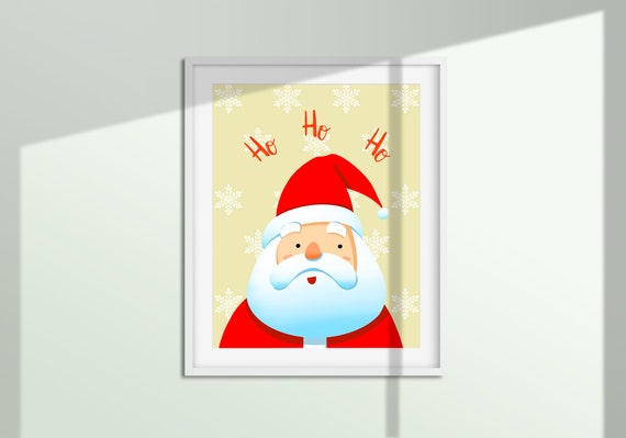 Christmas Printable Wall Art Santa Illustration Poster Cute | Etsy