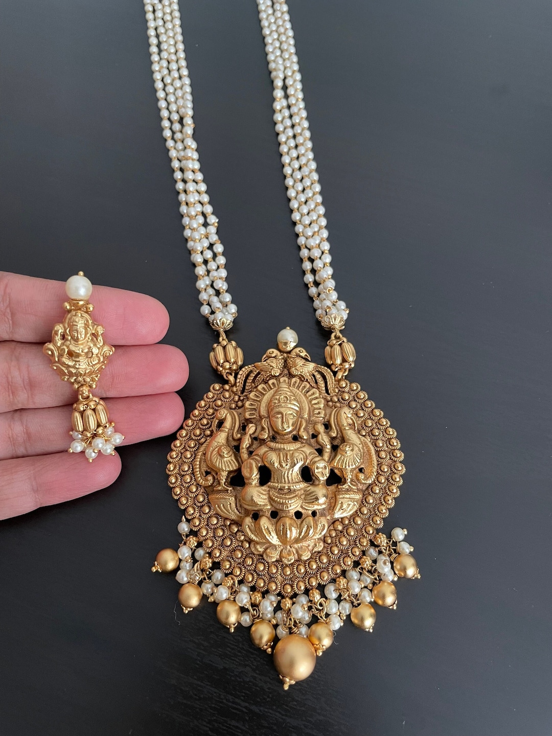 Temple Jewelry / South Indian Pendent Set / Laxmi Pendent / Long ...