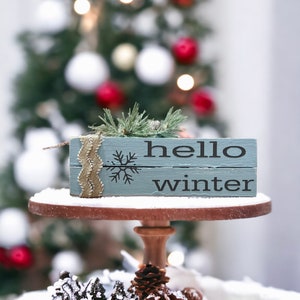 Mini Hello Winter Book Stack, Wooden Books, Christmas Tiered Tray Decor ...