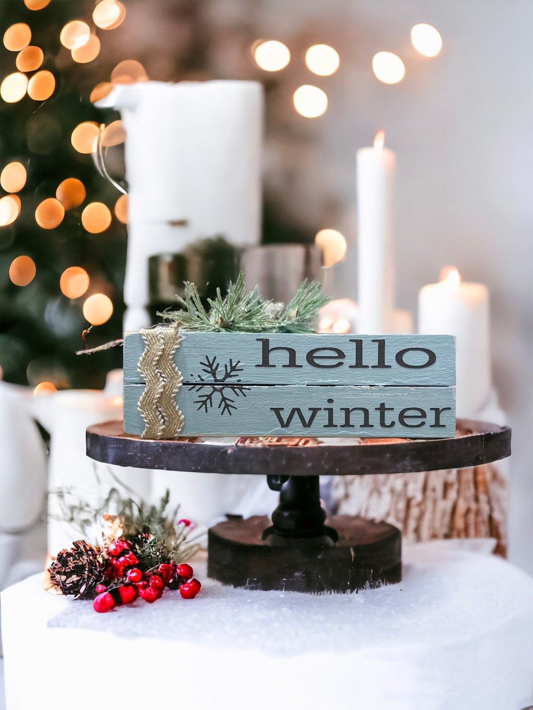 Mini Hello Winter Book Stack, Wooden Books, Christmas Tiered Tray Decor ...