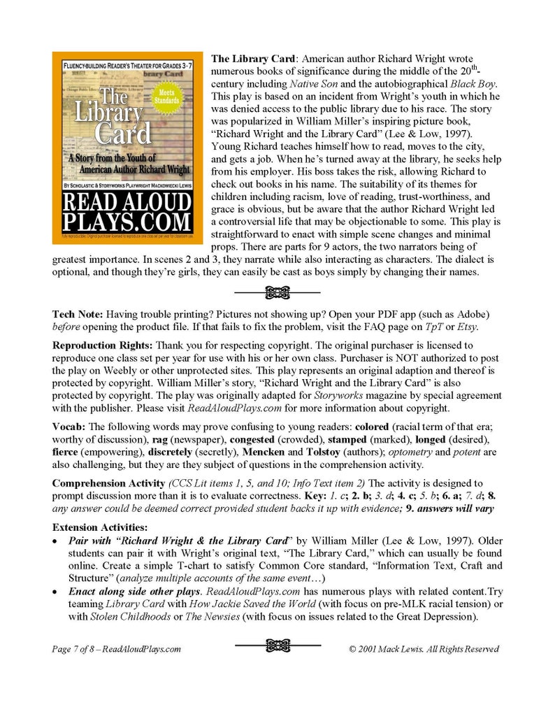 The Library Card Black History Reader's Theater - Etsy