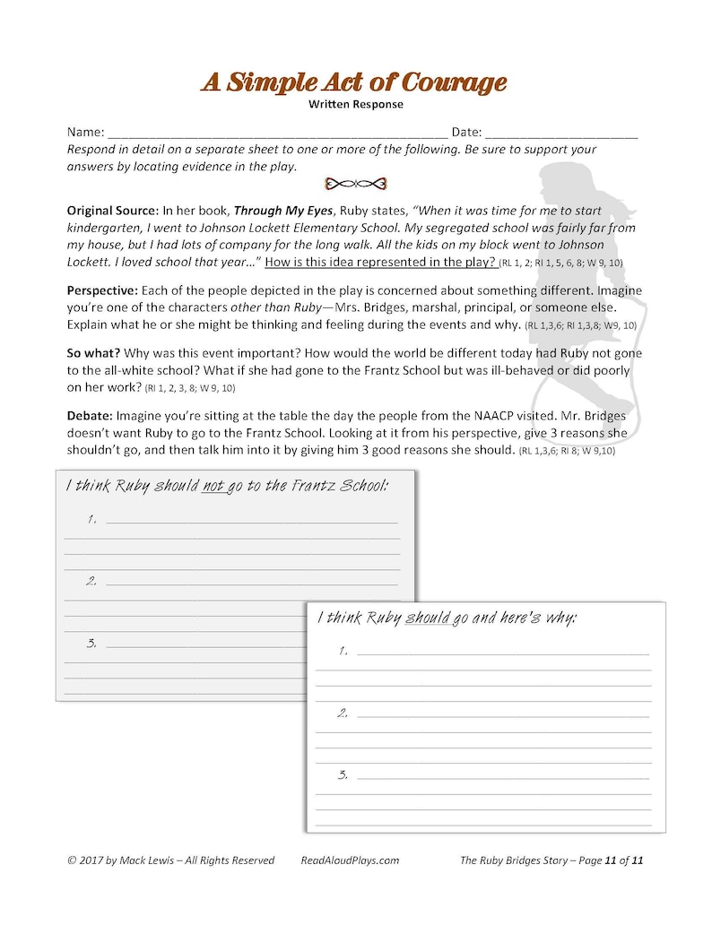 Ruby Bridges Reader's Theater: A Simple Act of Courage - Etsy