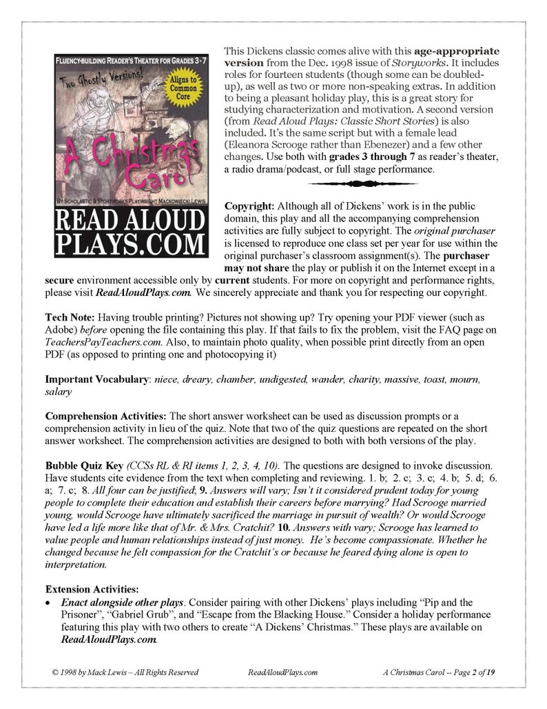 A Christmas Carol Classroom Play Script From Storyworks Magazine - Etsy