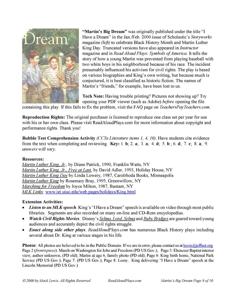 Martin's Big Dream Reader's Theater: the Childhood of - Etsy