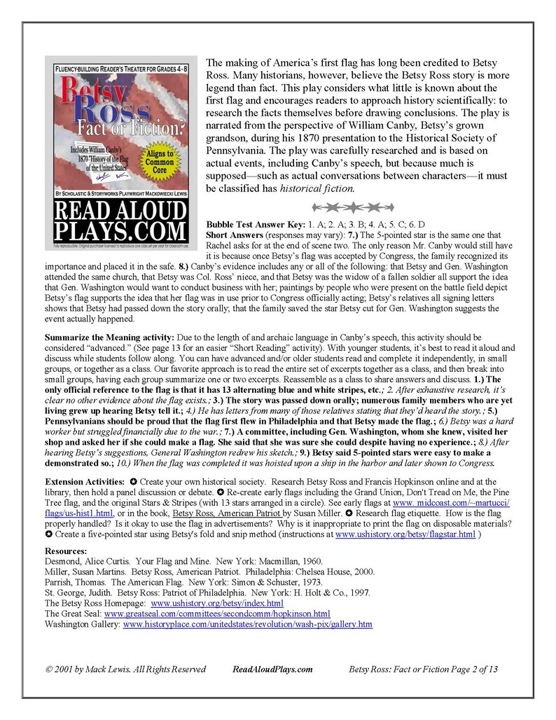 Reader's Theater: Betsy Ross Fact or Fiction - Etsy