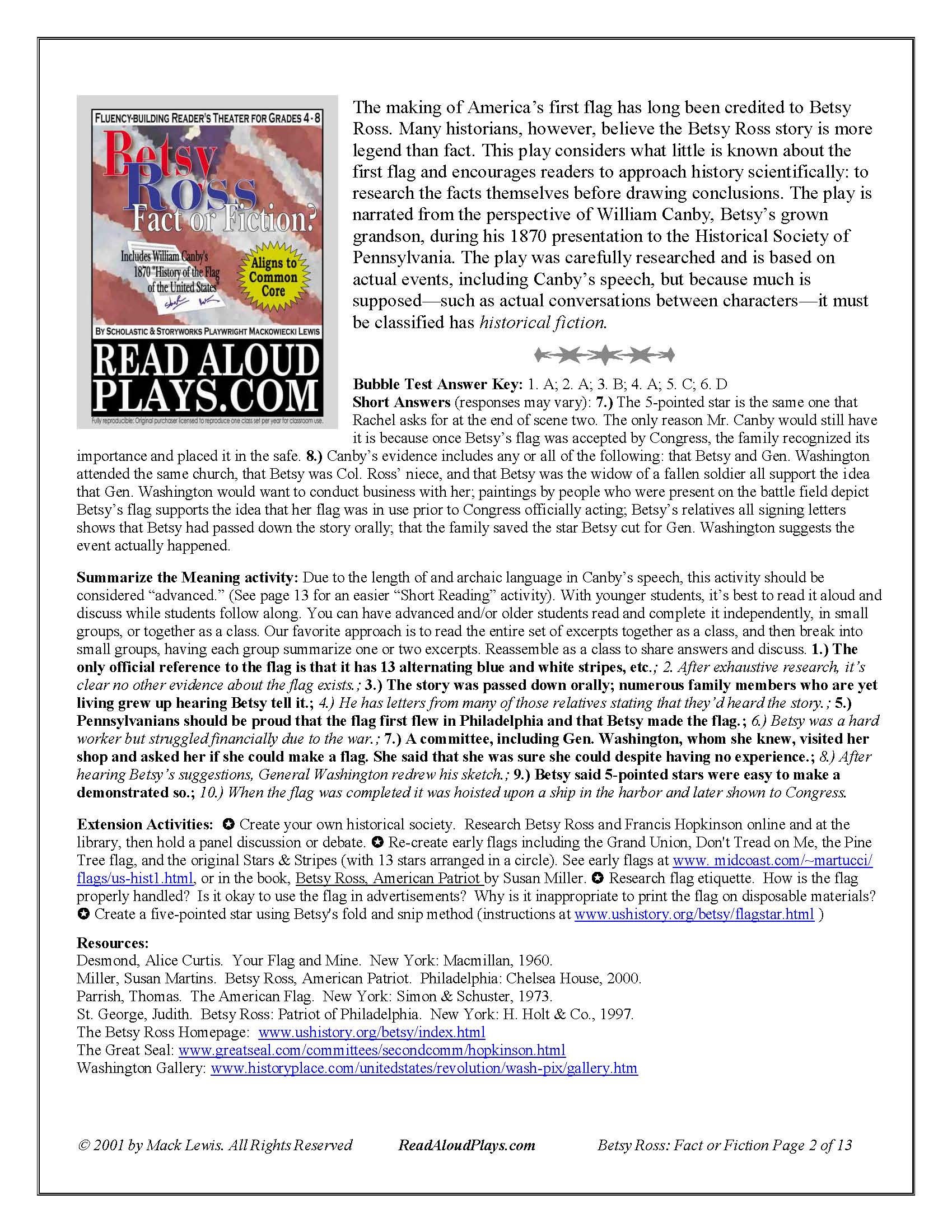 Reader's Theater: Betsy Ross Fact or Fiction - Etsy