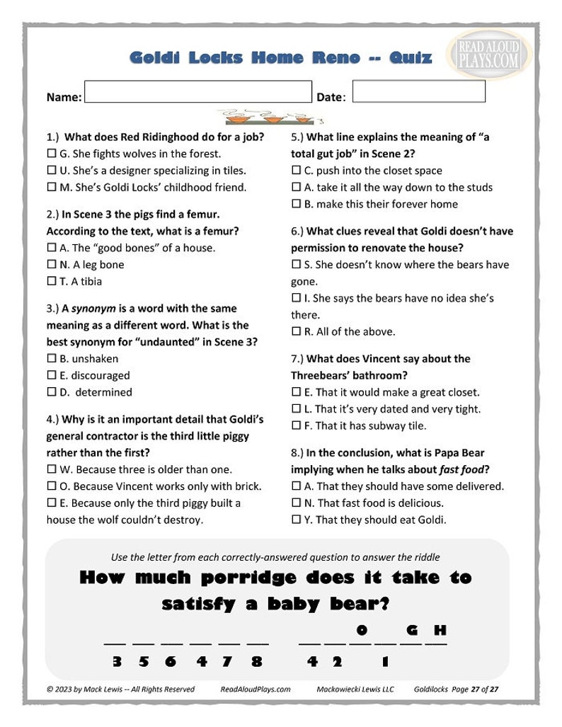 Goldilocks and the Three Bears Readers Theater - Etsy