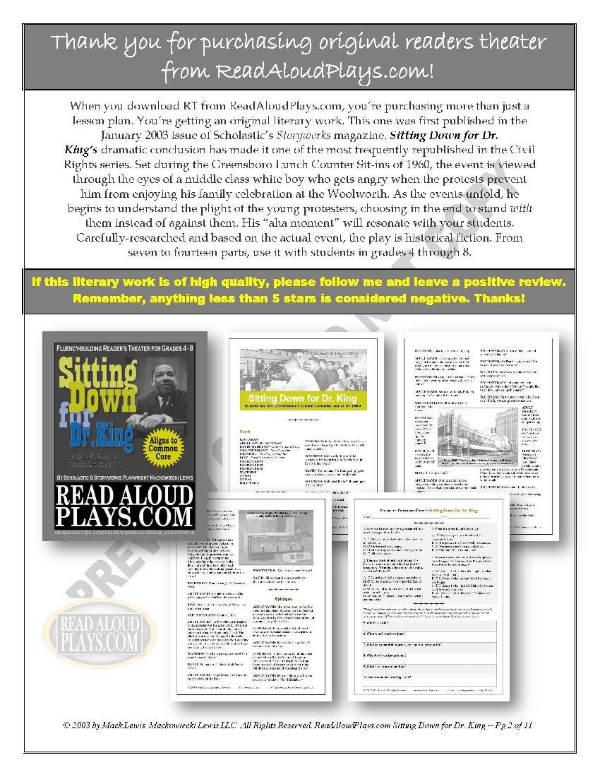 Lunch Counter Sit-ins MLK Reader's Theater - Etsy