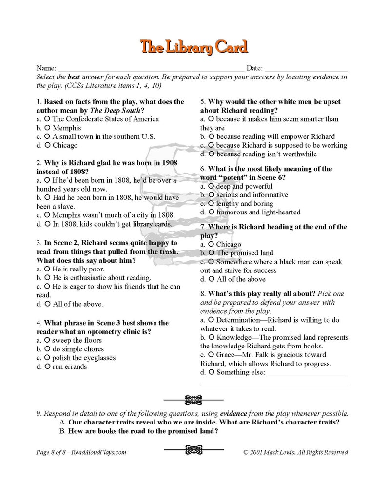 The Library Card Black History Reader's Theater - Etsy