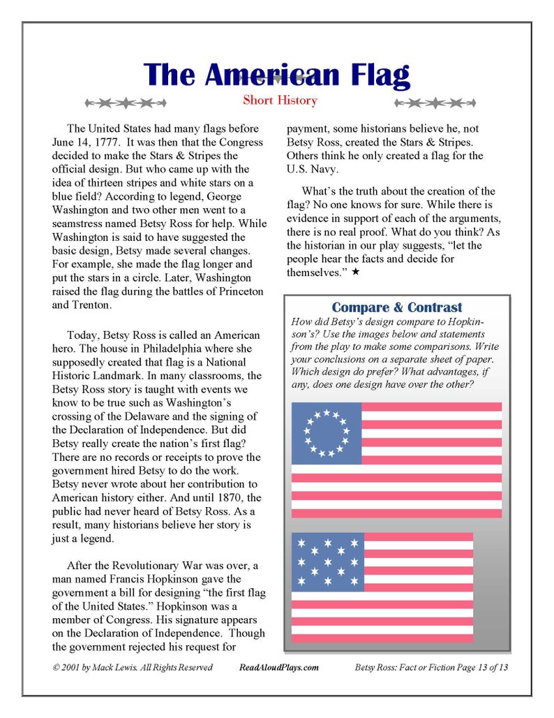 Reader's Theater: Betsy Ross Fact or Fiction - Etsy