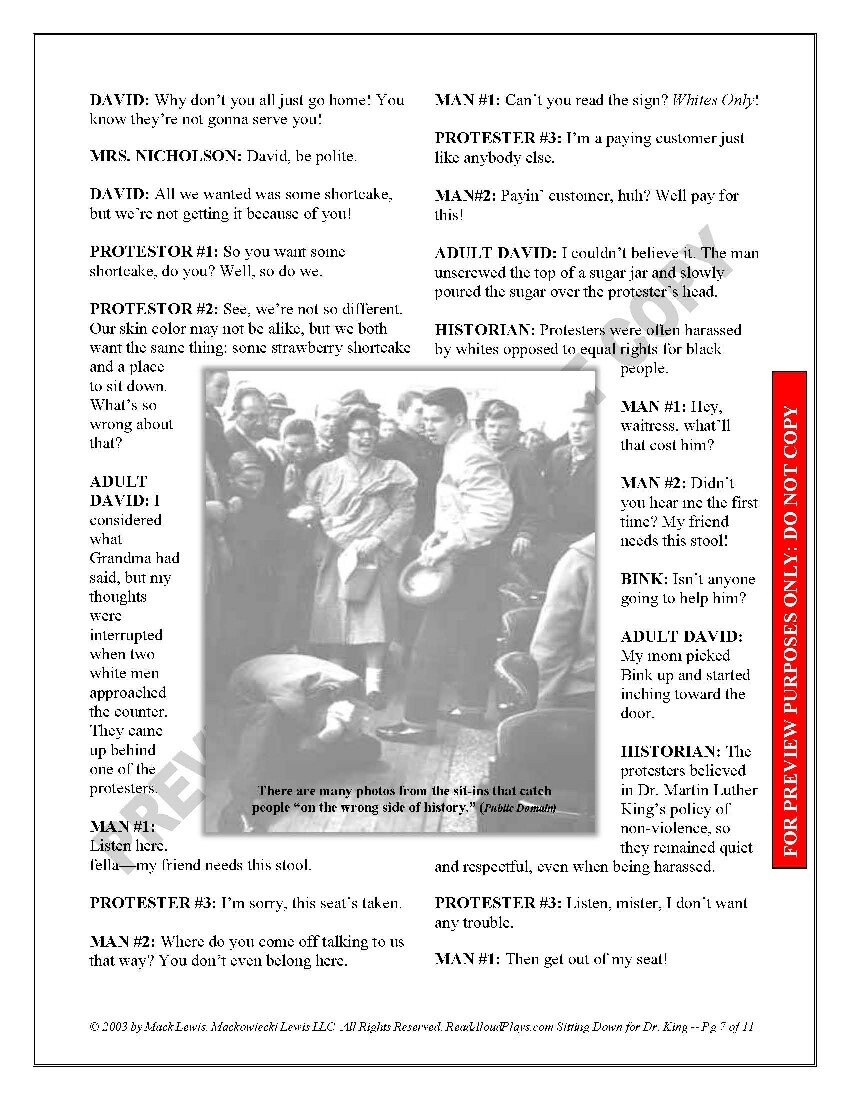 Lunch Counter Sit-ins MLK Reader's Theater - Etsy