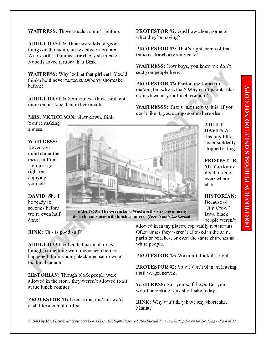 Lunch Counter Sit-ins MLK Reader's Theater - Etsy