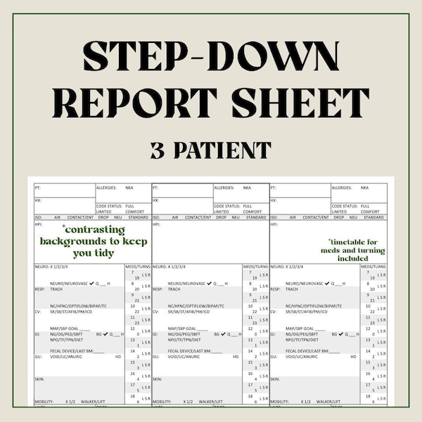 Step Down Nurse Report Sheet - Etsy Israel