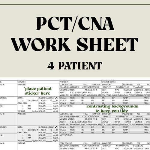 CNA/PCT/AIDE Report Sheet for 5 Patients Instant Download & - Etsy