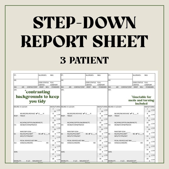Step-down Report Sheet 3 Patient | Etsy
