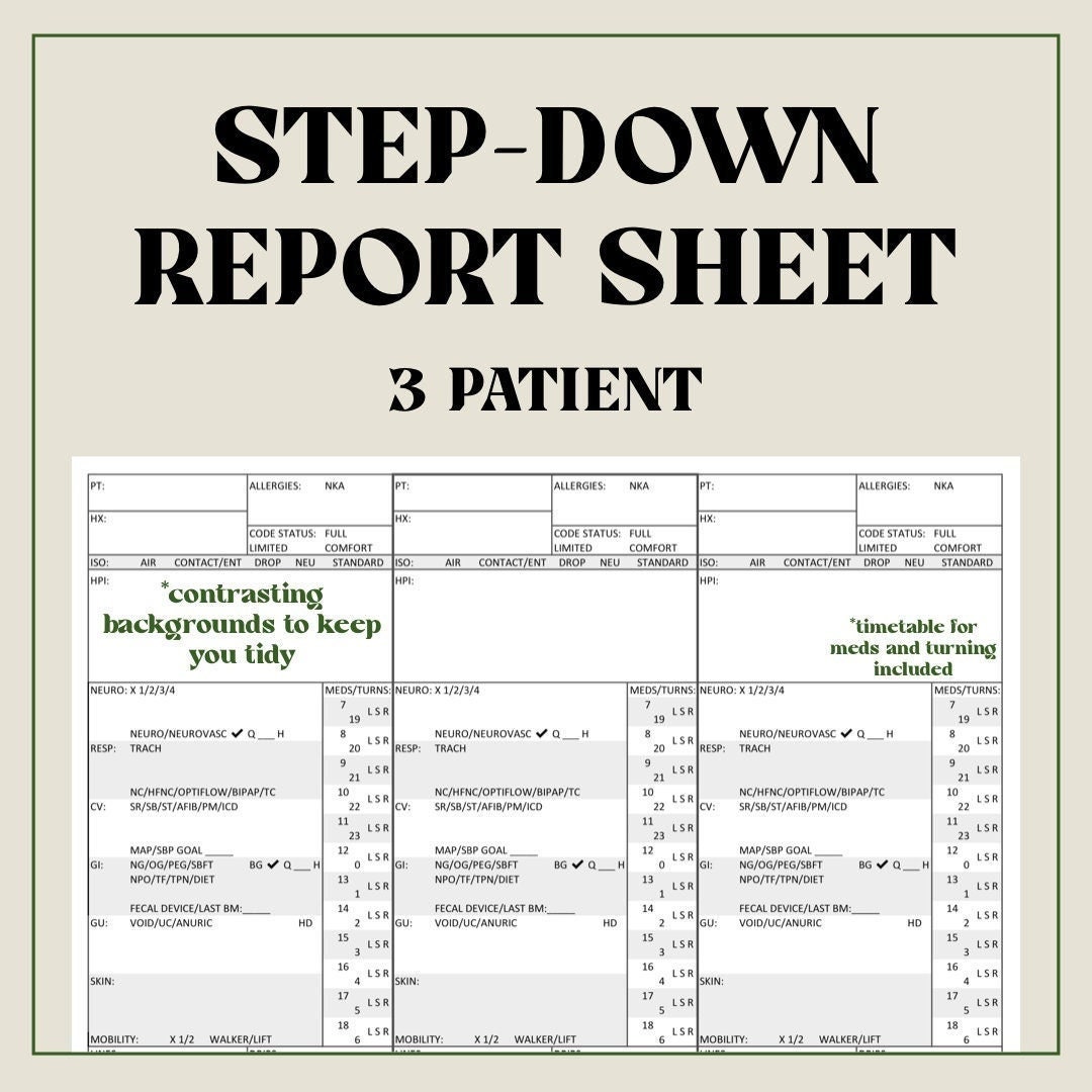 Step-down Report Sheet - 3 Patient - Etsy