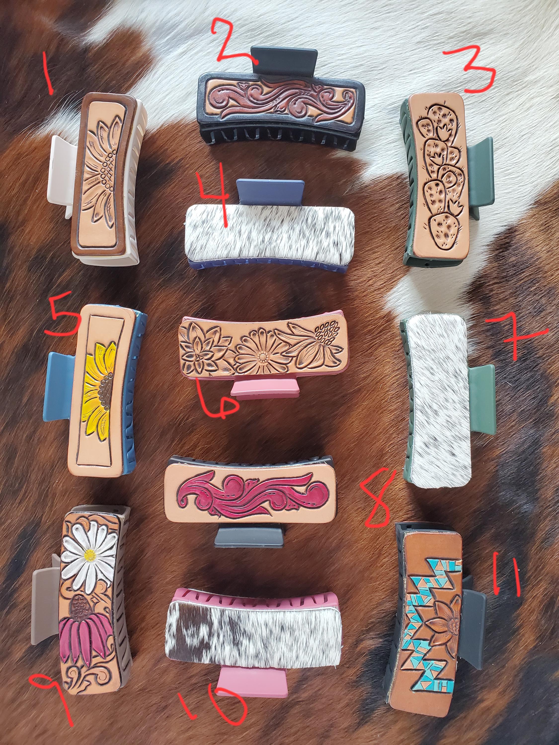 Hand Tooled Leather Claw Clips LG - Etsy