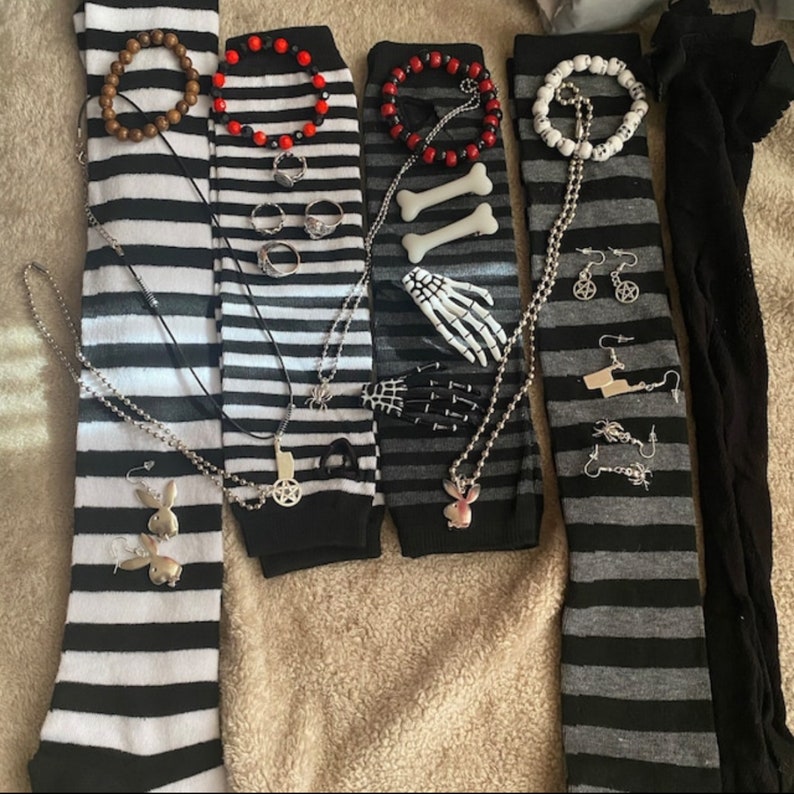 ALT Goth Emo Striped Arm Warmers Set - Etsy