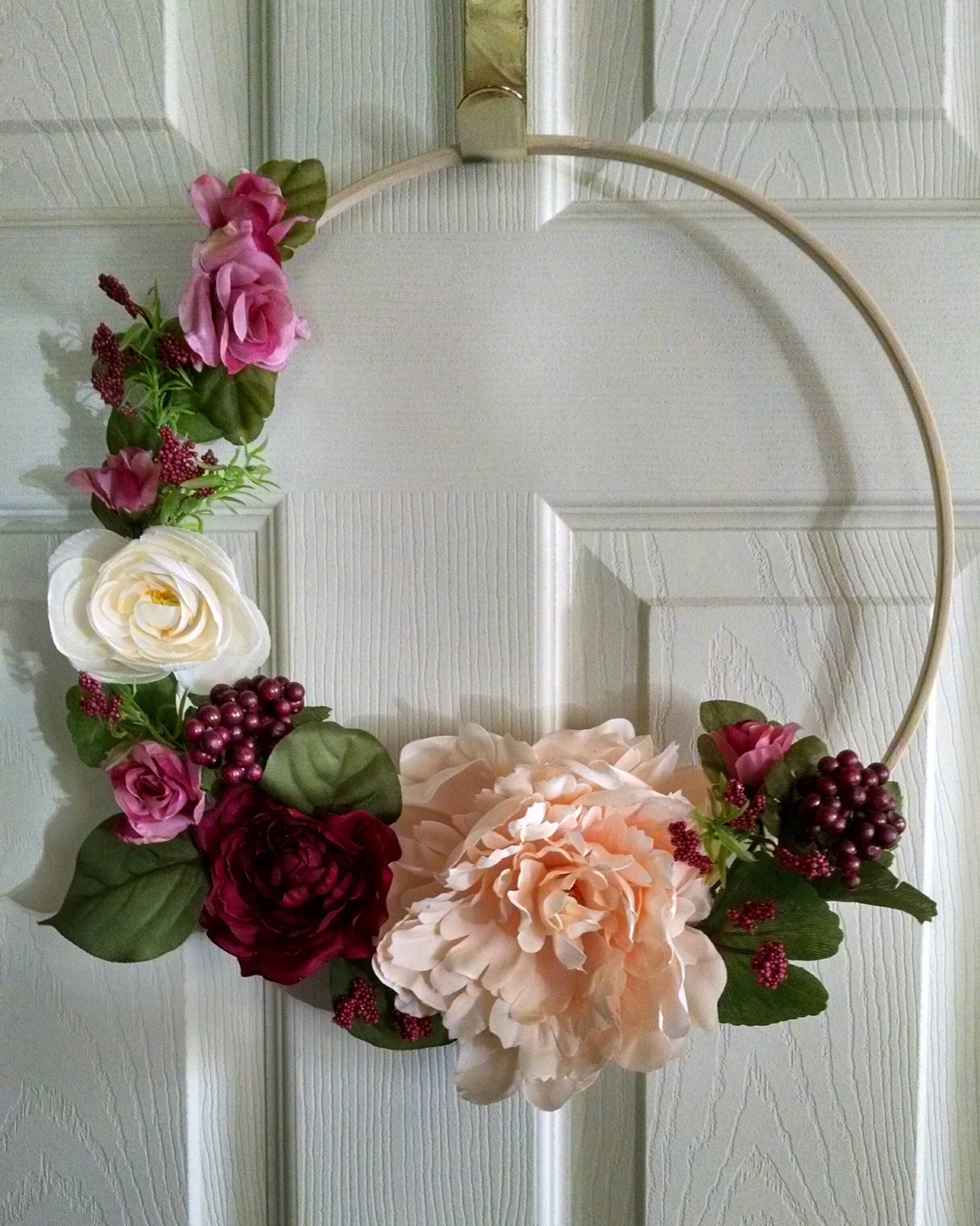 Fall 12 Inch WREATH EMBROIDERY HOOP Wreath Wine & Cream Floral Wreath ...