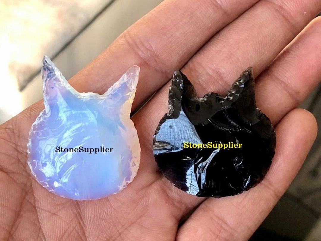 Opalite Cat Head Pink Rose Quartz Cat Head Black Obsidian Cat Head ...