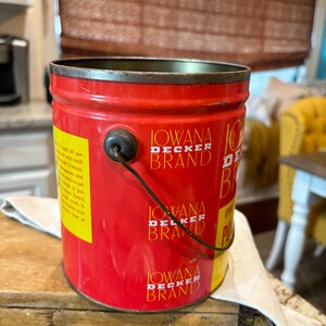 Vintage 1940's Iowana Decker Brand Pure Lard, 4 Pound Tin Pail With Red ...
