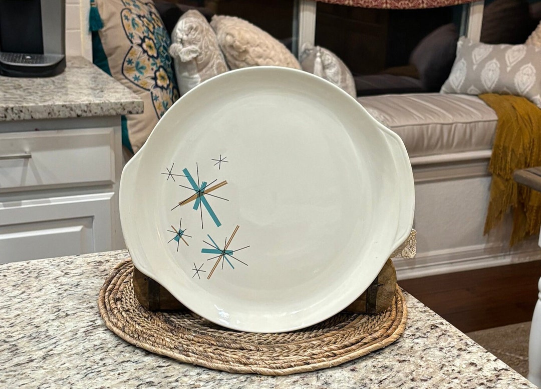Vintage 1950's MCM North Star Atomic Starburst Serving Platter, Beautiful Teal Atomic Design, 14 ...