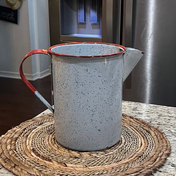Large Enamel Pitcher - Etsy